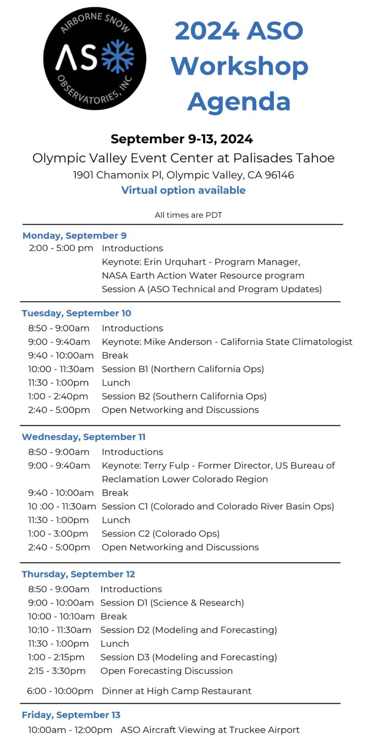 2024 ASO Annual Workshop – Airborne Snow Observatories